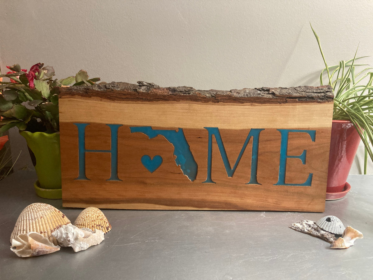 Live edge Florida sign with epoxy – Sullivan Woodwork